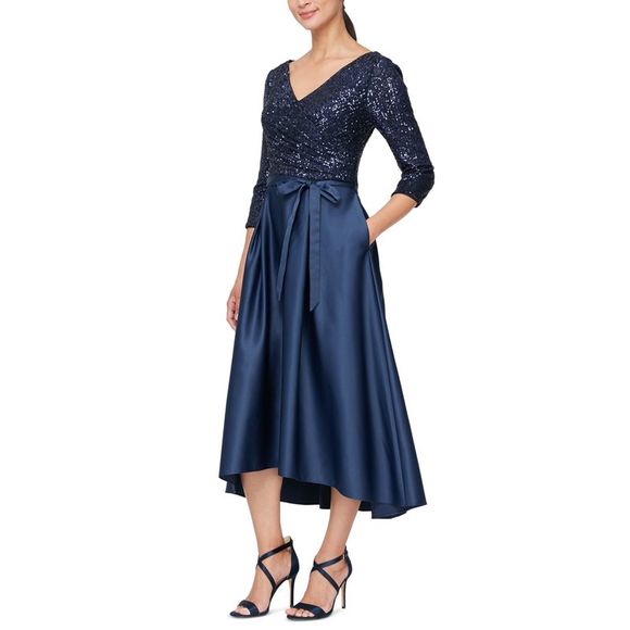 Alex Evenings | Dresses | Alex Evenings Womens Sequin Satin Midi Dress ...